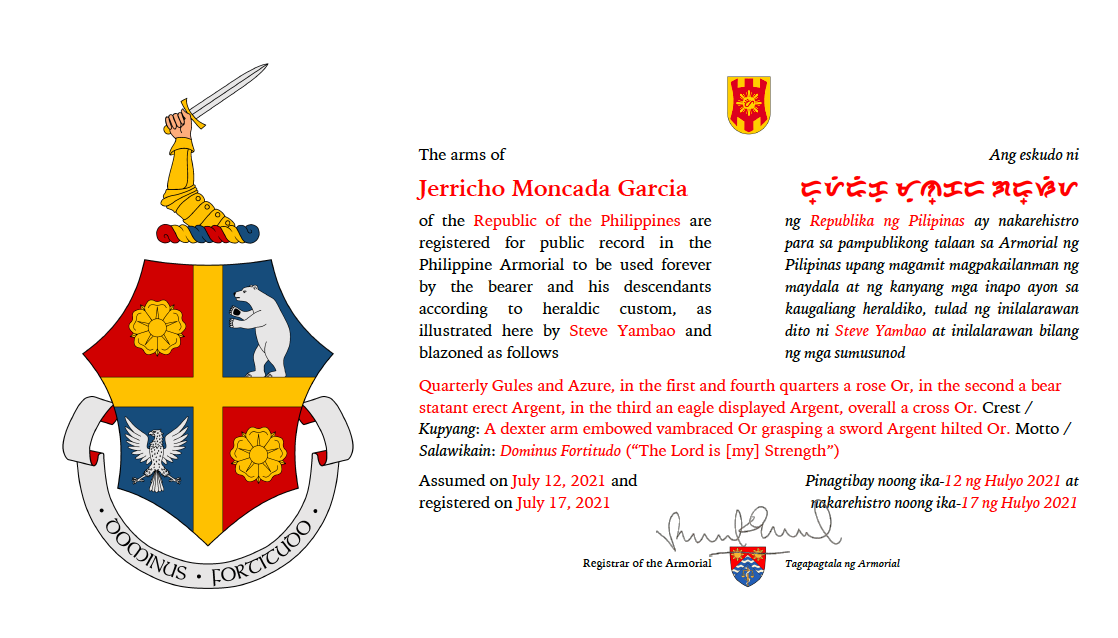 Jerricho Moncada Garcia – Philippine Armorial