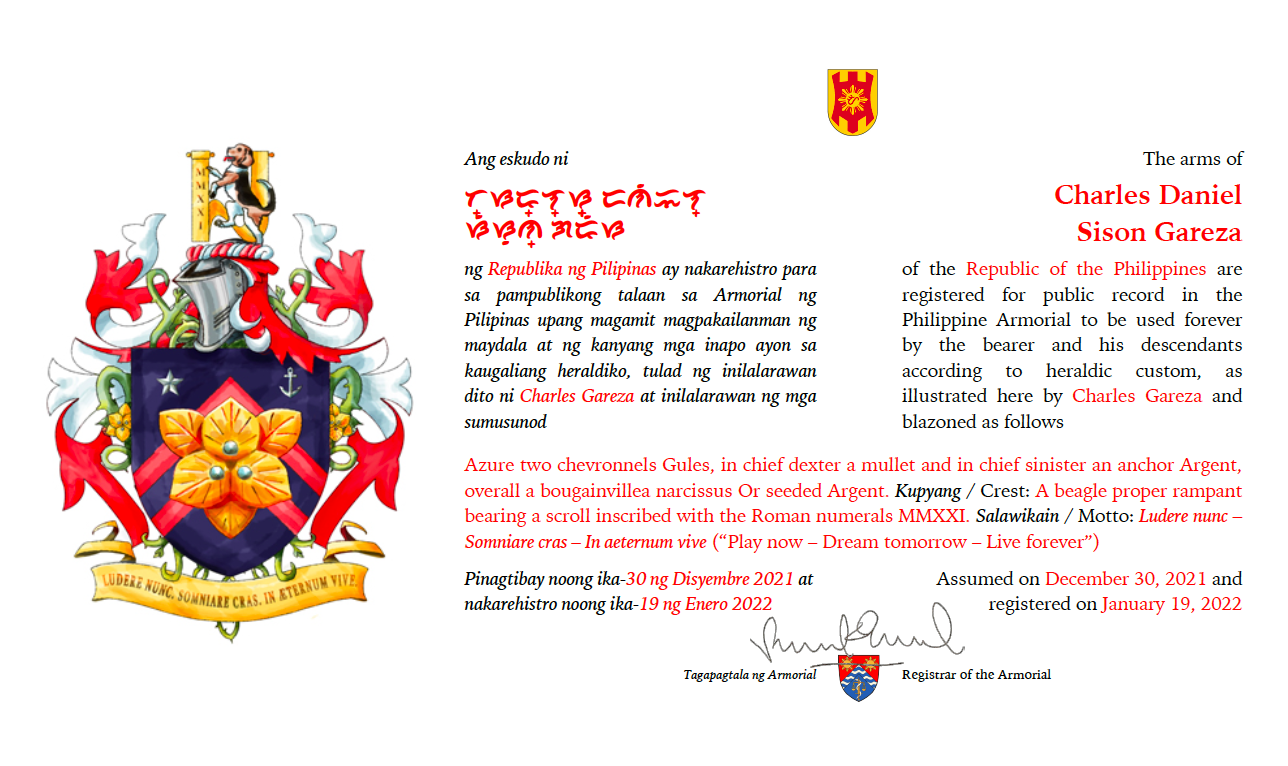 Charles Daniel Sison Gareza – Philippine Armorial