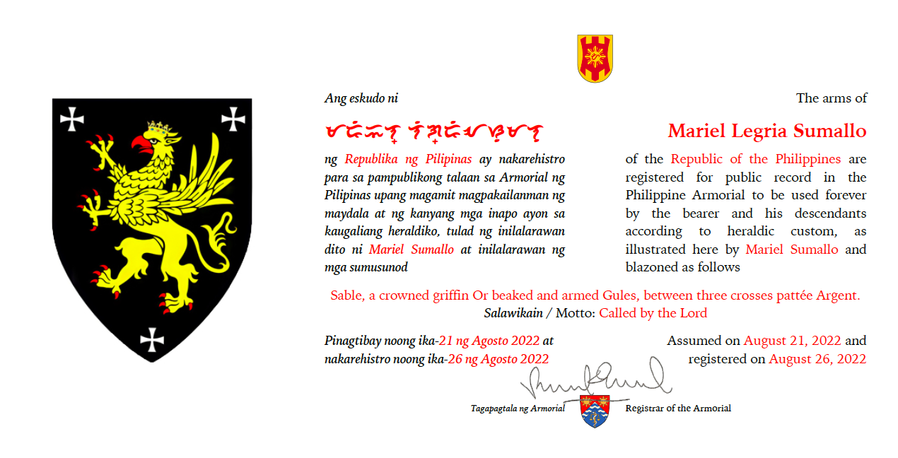 Mariel Legria Sumallo – Philippine Armorial