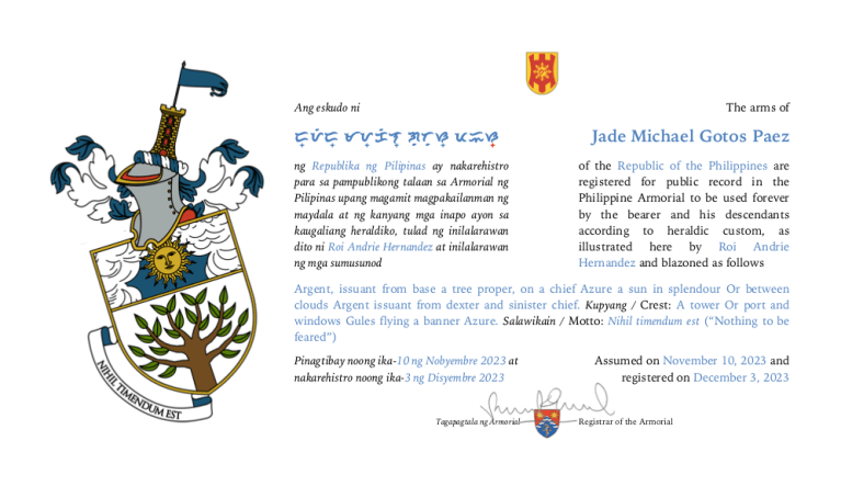 Jade Michael Gotos Paez – Philippine Armorial