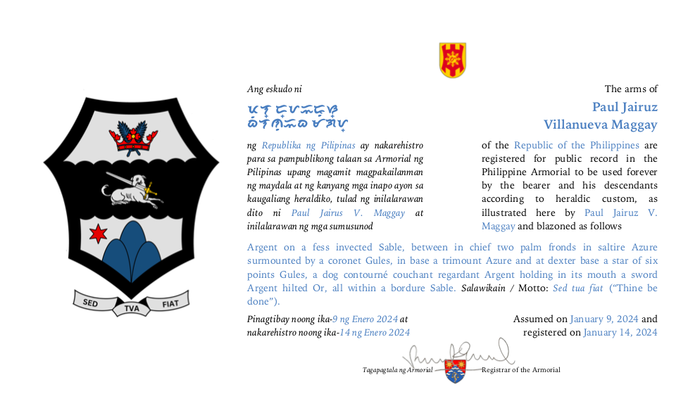 Paul Jairuz Villanueva Maggay – Philippine Armorial