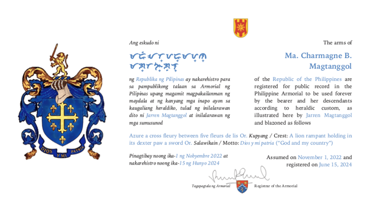 Ma. Charmagne B. Magtanggol – Philippine Armorial