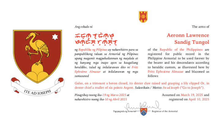 Aeronn Lawrence Sandig Tungol – Philippine Armorial